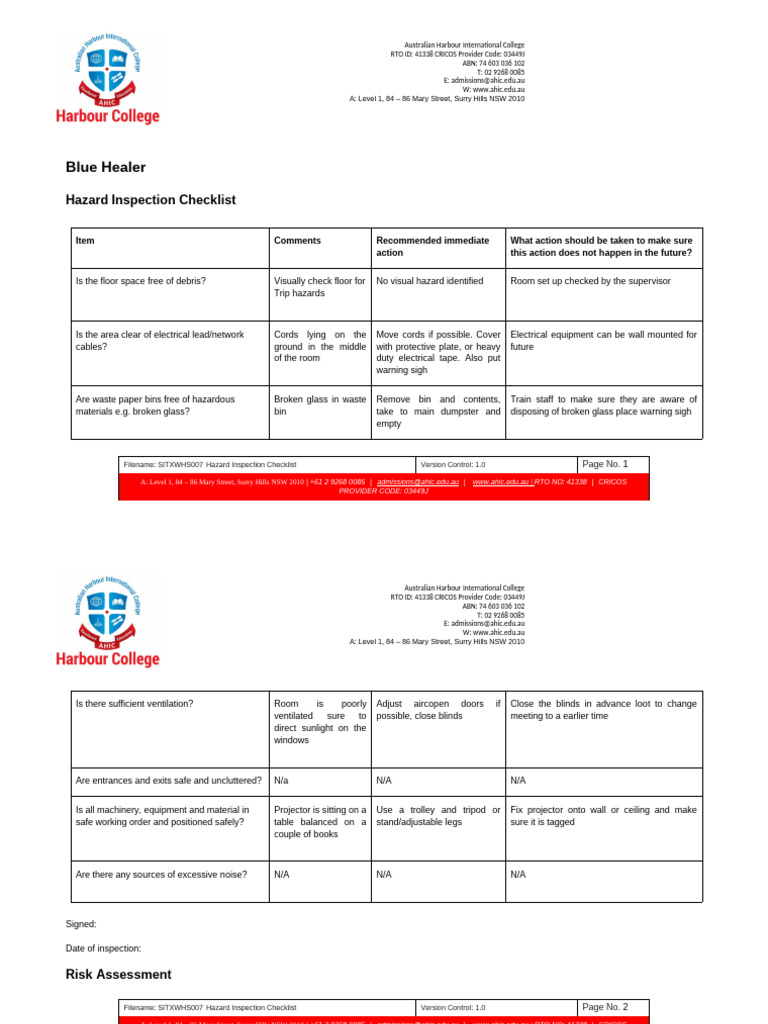 Meeting 007room Hazard Inspection Checklist | PDF | Occupational Safety ...