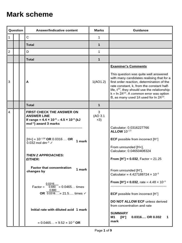 How Fast Question Booklet Mark Scheme | PDF | Acid | Reaction Rate Constant