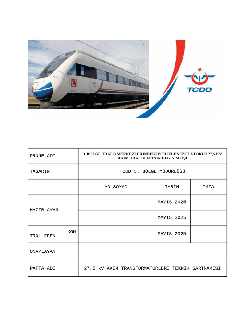 TCDD 27,5 KV Akım Trafosu Teknik Şartnamesi - 14052025 | PDF