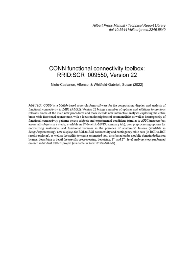 CONN fMRI Functional Connectivity Toolbox Manual v22 | PDF | Dependent And Independent Variables ...