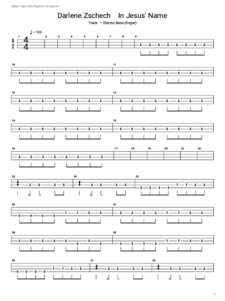 Darlene Zschech - in Jesus Name Bass Tabs | PDF | Guitar Family ...