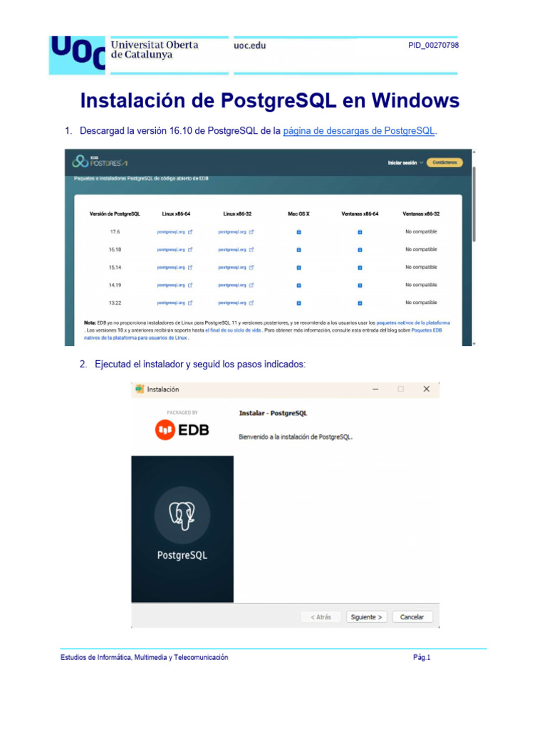 (Postgre 2025 1) PID 00270794 PostgreSQL Windows IB | PDF | SQL ...