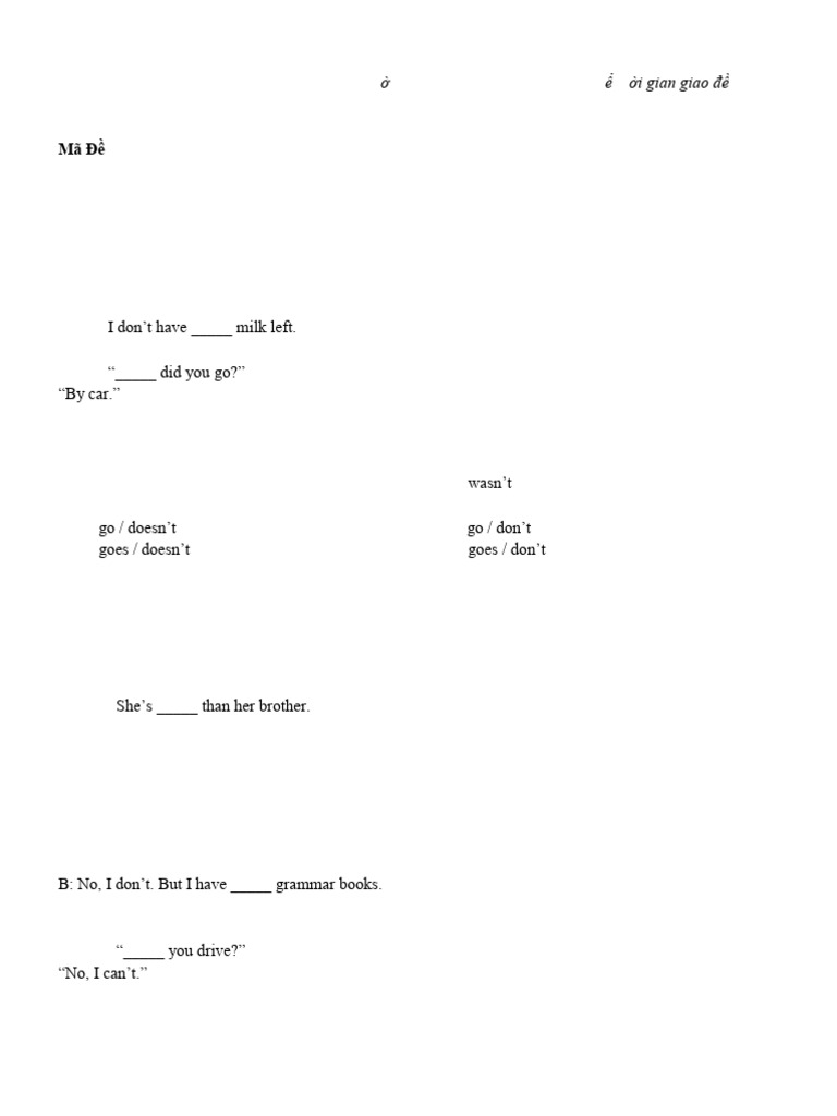 A1-A2 English Grammar Quiz | PDF