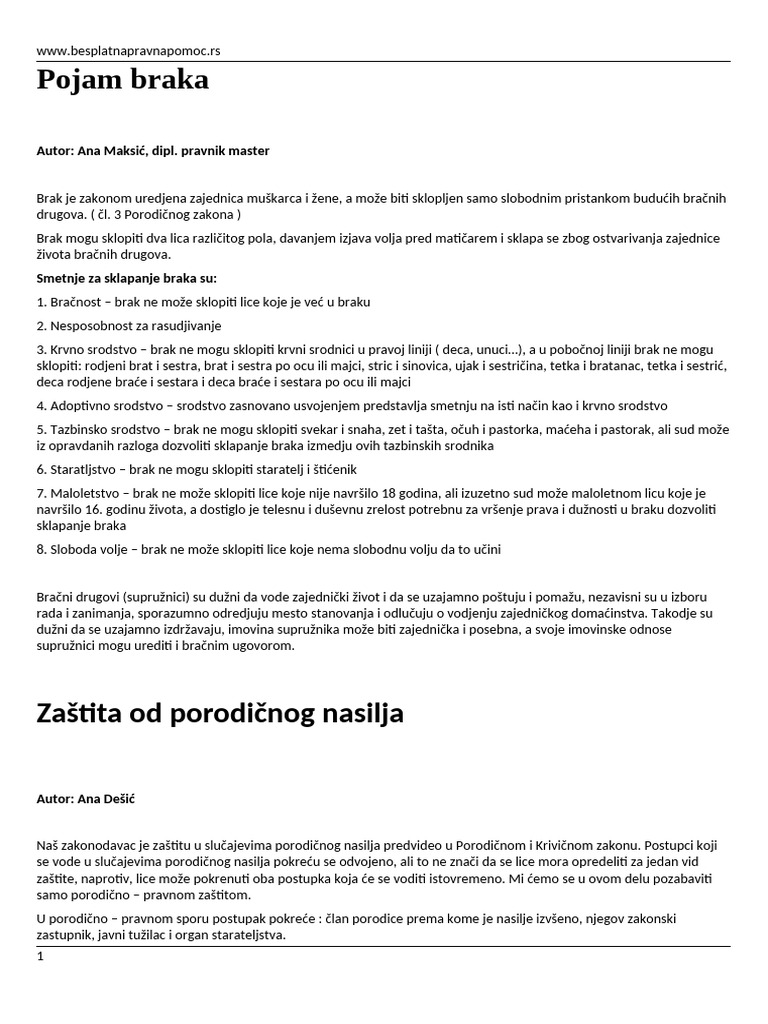 Pojam Braka I Pravni Saveti | PDF