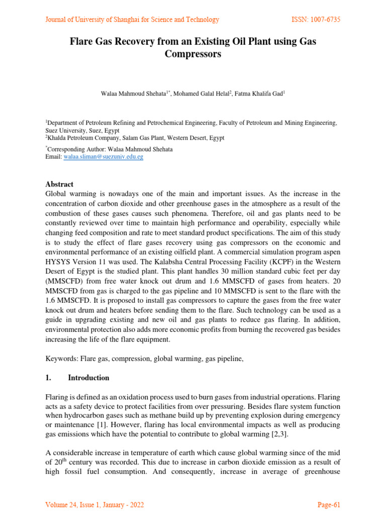 Flare Gas Recovery From An Existing Oil | PDF | Natural Gas | Gas To ...
