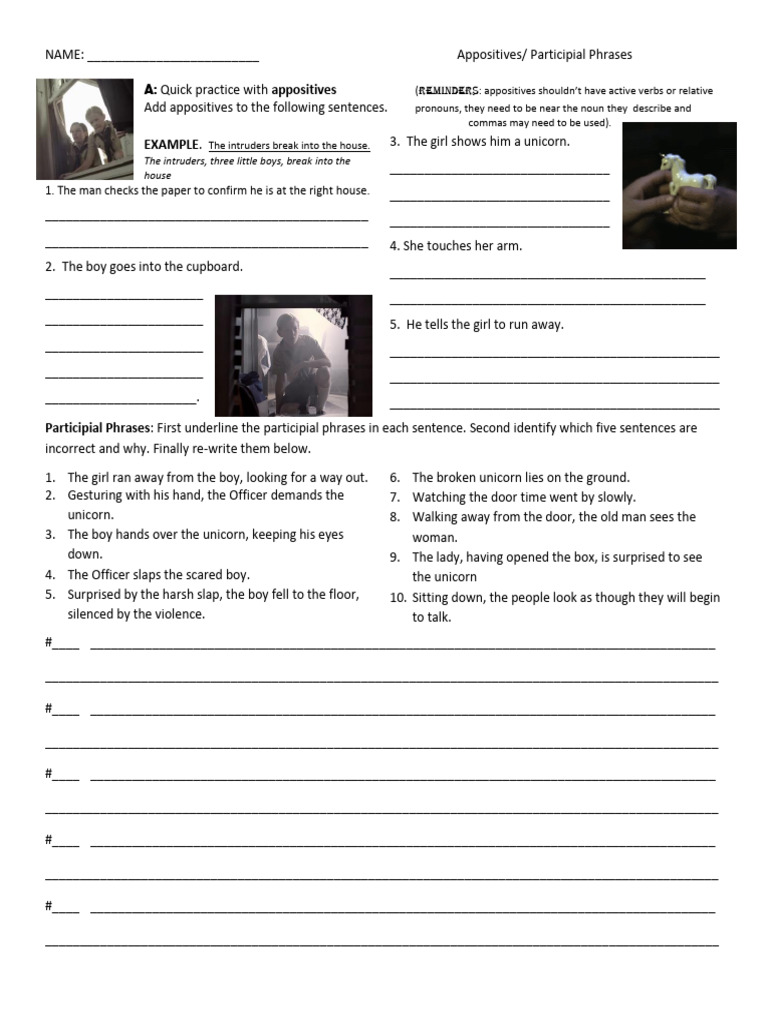 Video Worksheet For Participial Phrases and Appositive S | PDF | Phrase ...