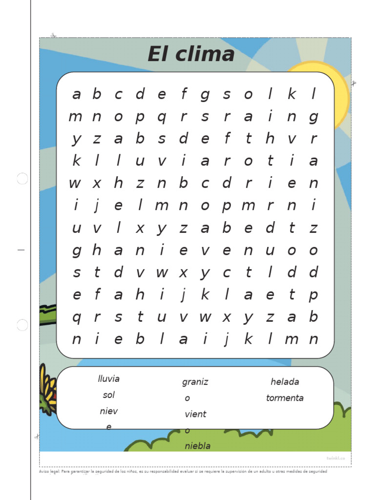 Sopa de letras el clima | PDF | Peligros Naturales | Eventos naturales