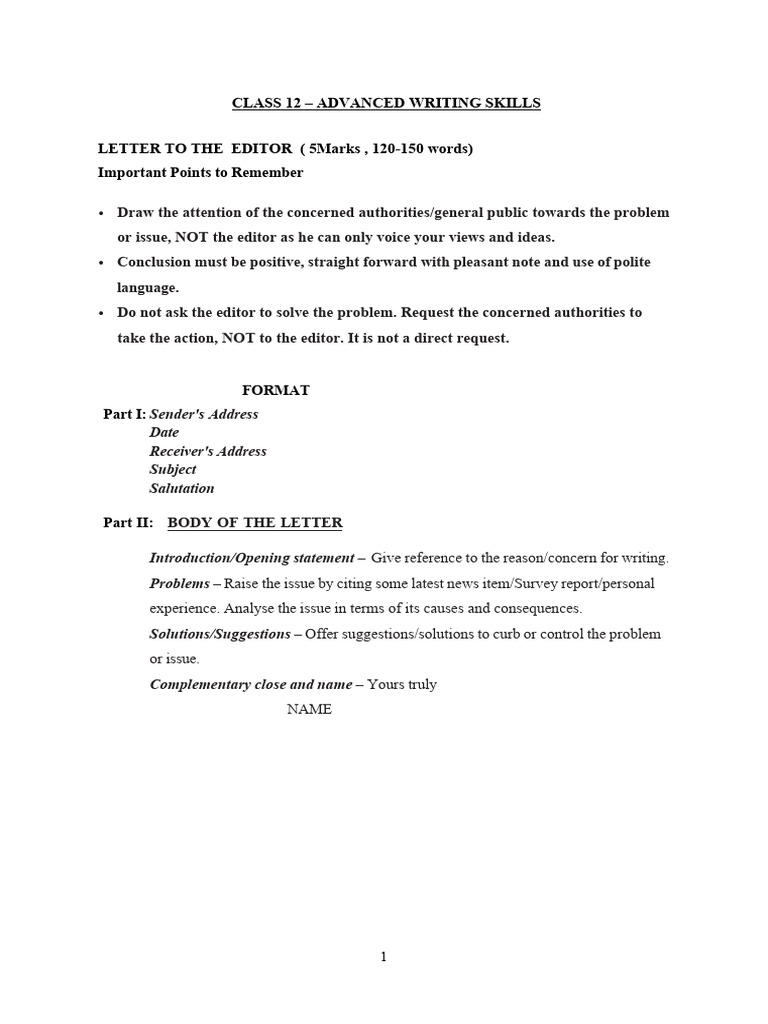 CLASS 12-Letter To The Editor | PDF | Cognition