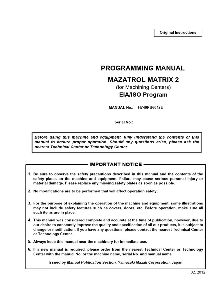 Manual Programação Manual Mazatrol Matrix 2 Pg1 | PDF