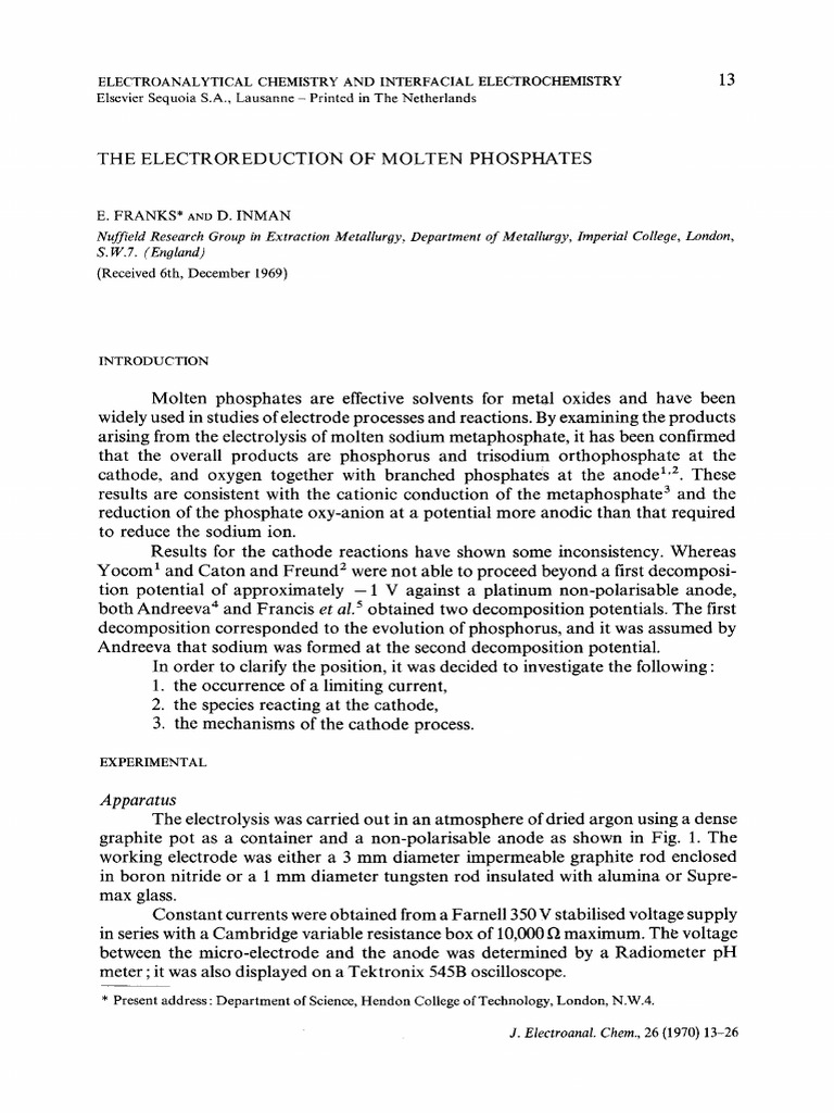 Electroreduction of Molten Phosphates | PDF | Polymers | Chemical Reactions