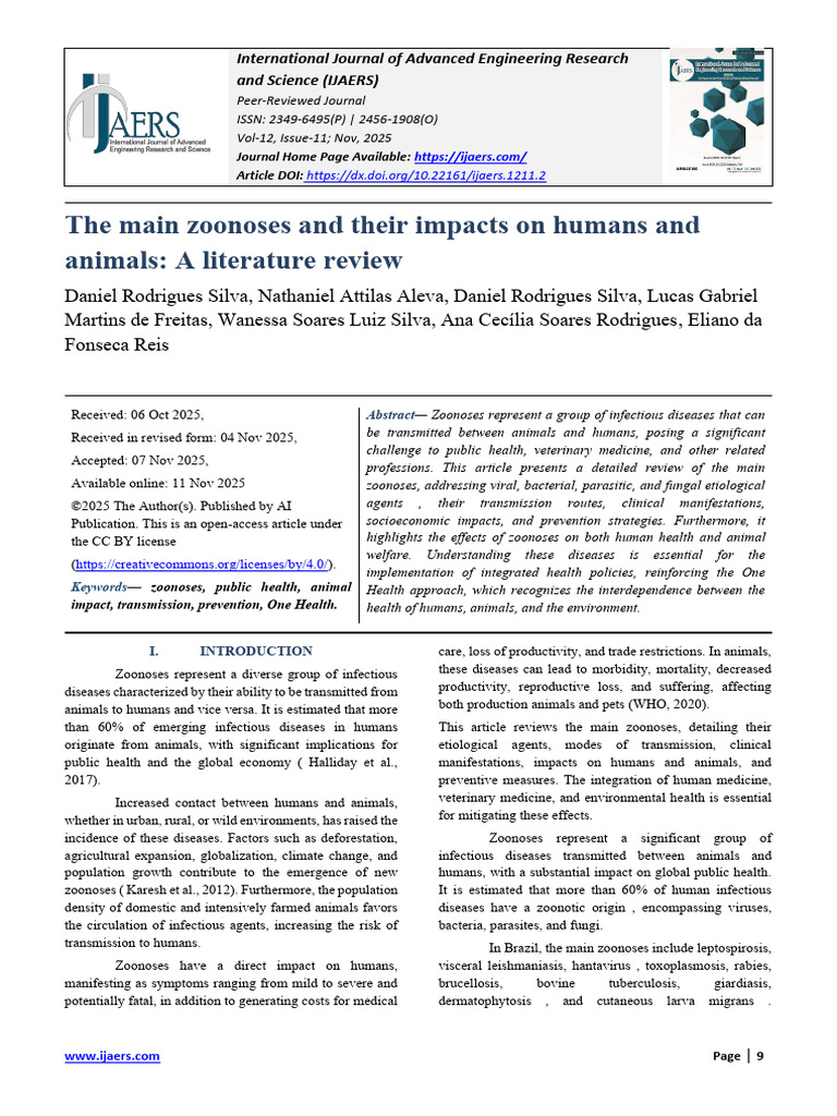 The Main Zoonoses and Their Impacts On Humans and Animals: A Literature ...
