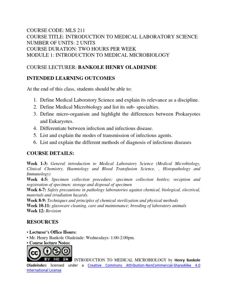 Introduction To Medical Laboratory Scien | PDF | Infection | Microorganism