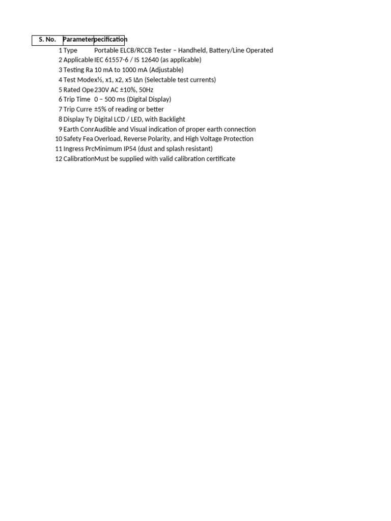 Portable ELCB/RCCB Tester Specifications | PDF