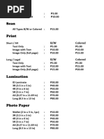 Printing Price List 2025 | PDF | Office Work | Computing