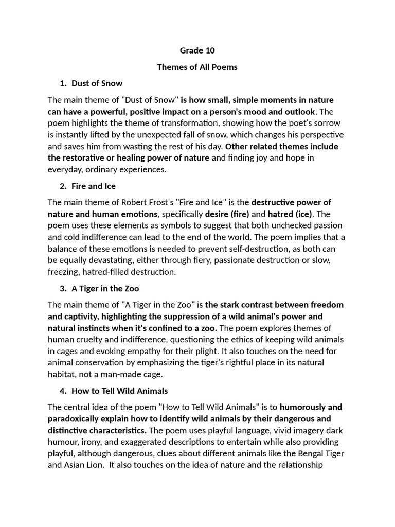 Themes in Grade 10 Poetry Analysis | PDF | Poetry | Zoo