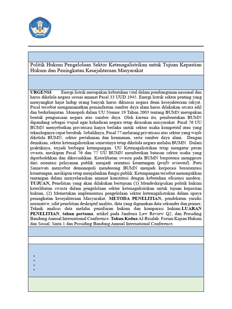 Isian Substansi Proposal Penelitian Dasar (PF PKPT) YUZON | PDF