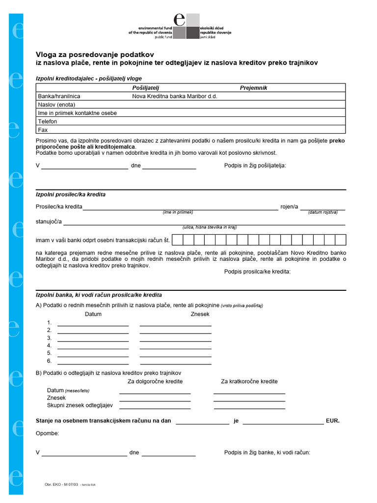 Vloga Za Posredovanje Podatkov M 07 - 03 (k3) | PDF