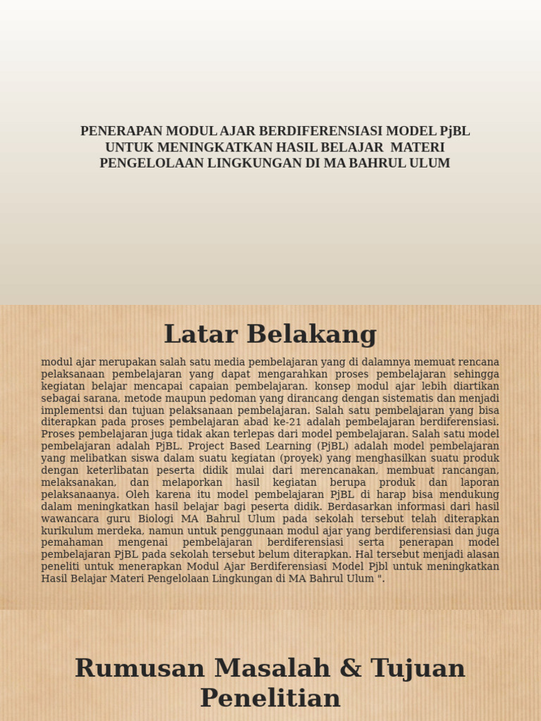 Penerapan Modul Ajar Berdiferensiasi Model PJBL Untuk Meningkatkan | PDF