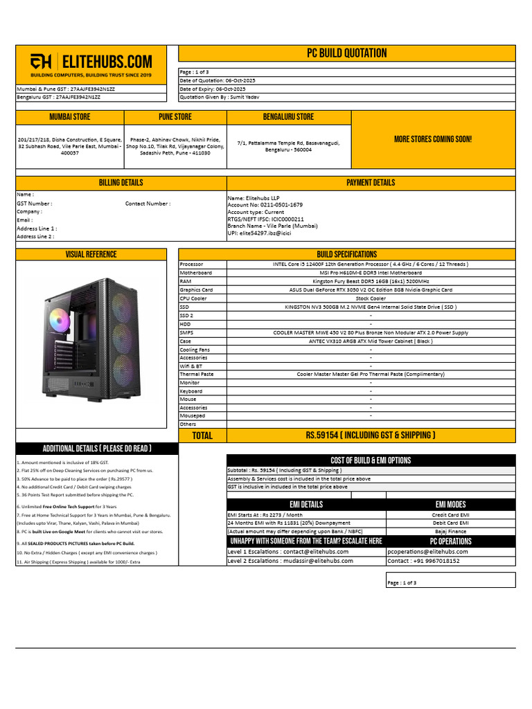 Elitehubs PC Quotation | PDF | Personal Computers | Payments