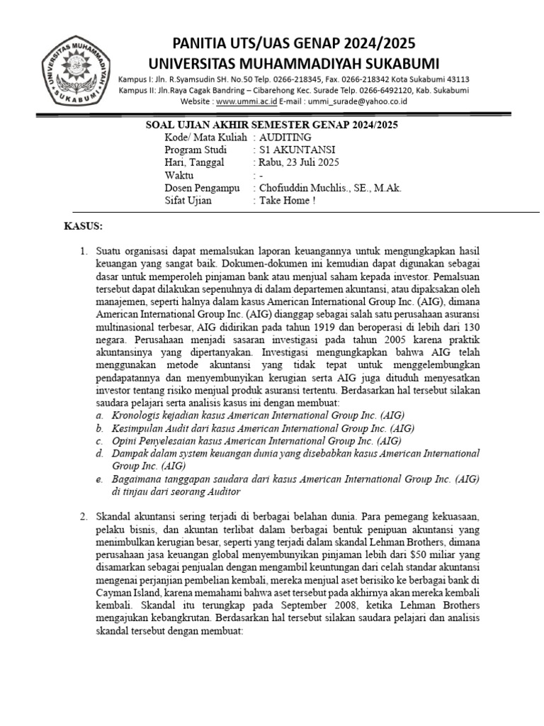 UAS Auditing 2024-2025 | PDF