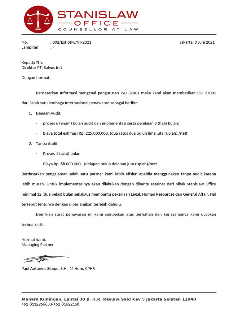 Penawaran ISO 37001 untuk Salvus Inti | PDF