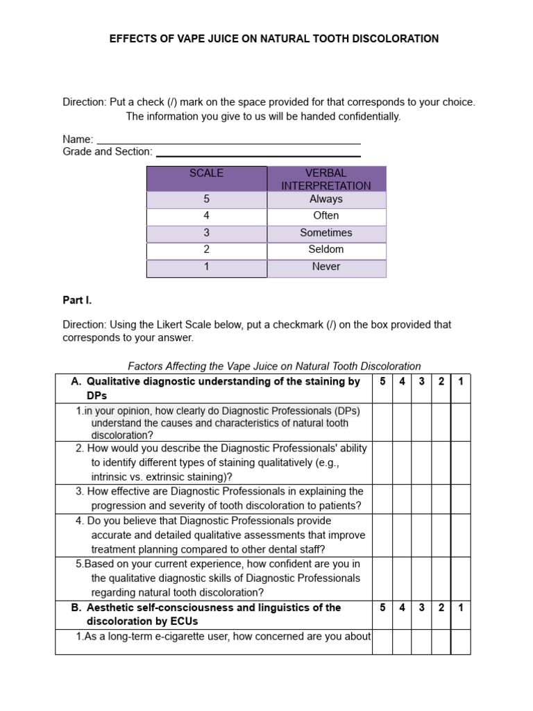 Questionnaire | PDF | Electronic Cigarette | Dentistry