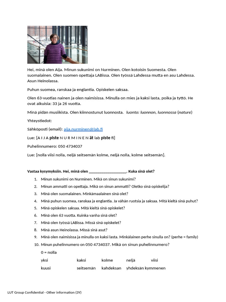 Aijan Esittely Introducing Yourself | PDF