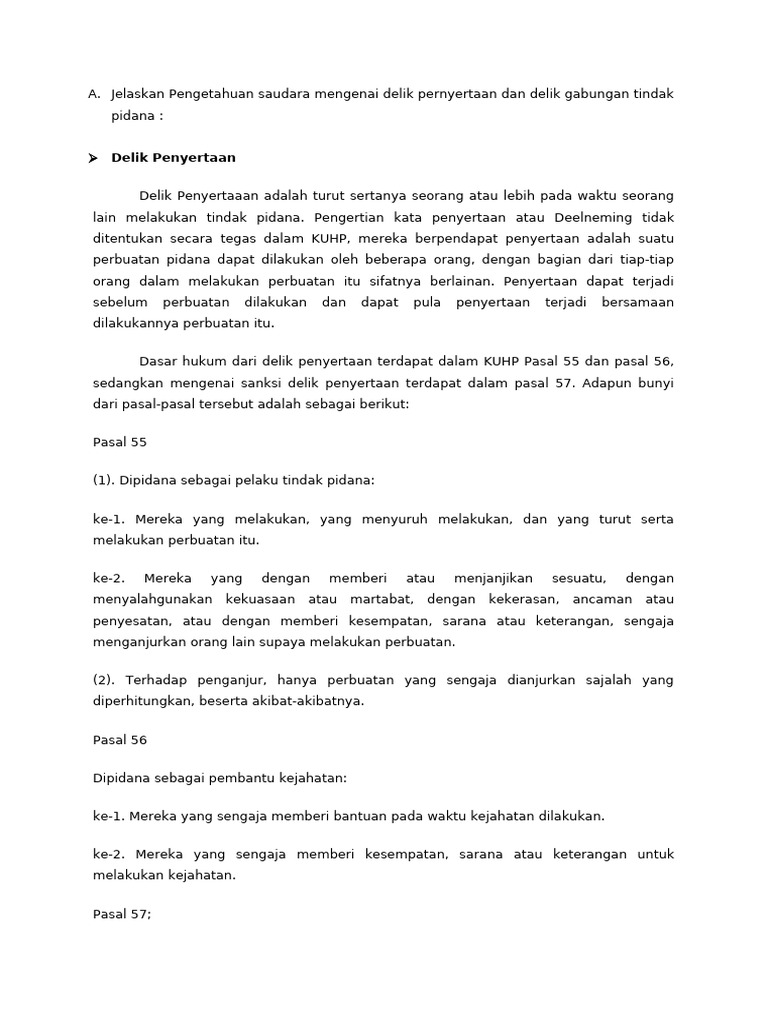 Delik Penyertaan dan Gabungan Tindak Pidana | PDF