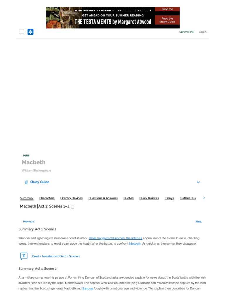 Macbeth Act 1_ Scenes 1–4 Summary & Analysis _ SparkNotes | PDF ...