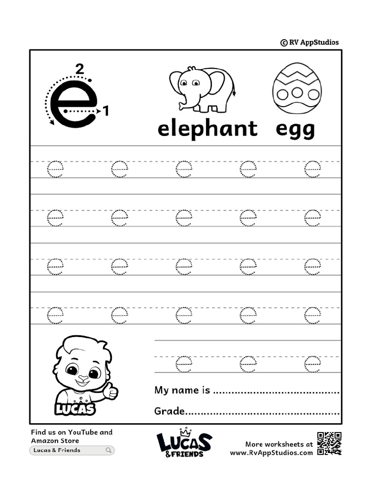299 Free Printable Worksheets for Kids Small Letter e Trace Bw | PDF