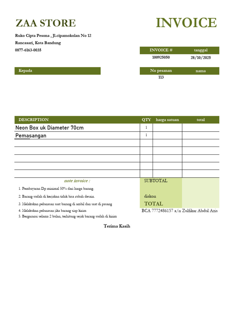 Invoice Neon Box Siomay Bay Dimsum | PDF