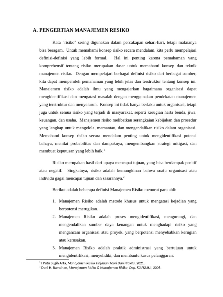 Pengertian Dan Konsep Manajemen Resiko | PDF