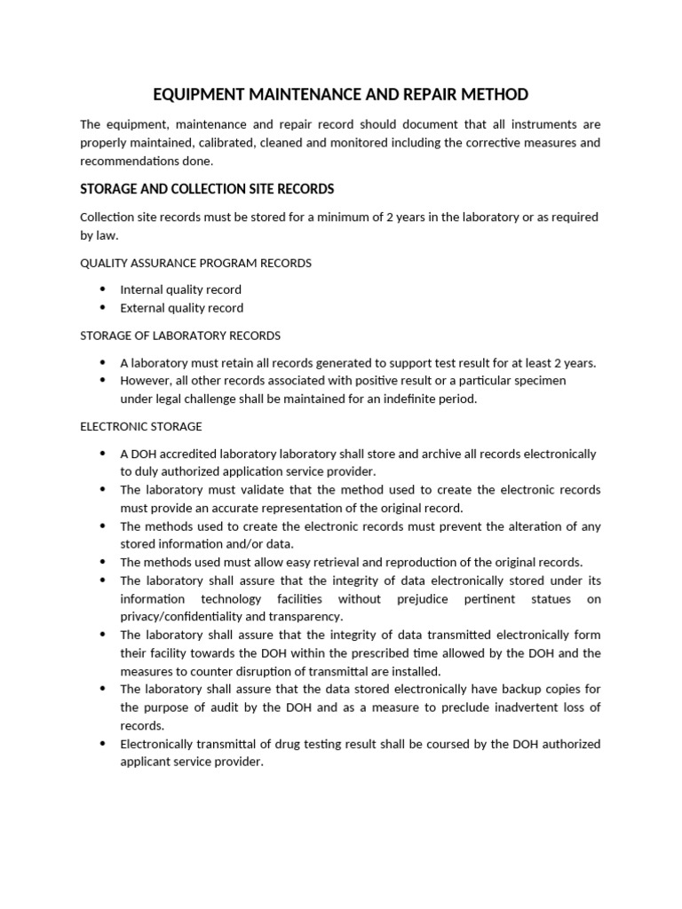 Equipment Maintenance and Repair Method | PDF