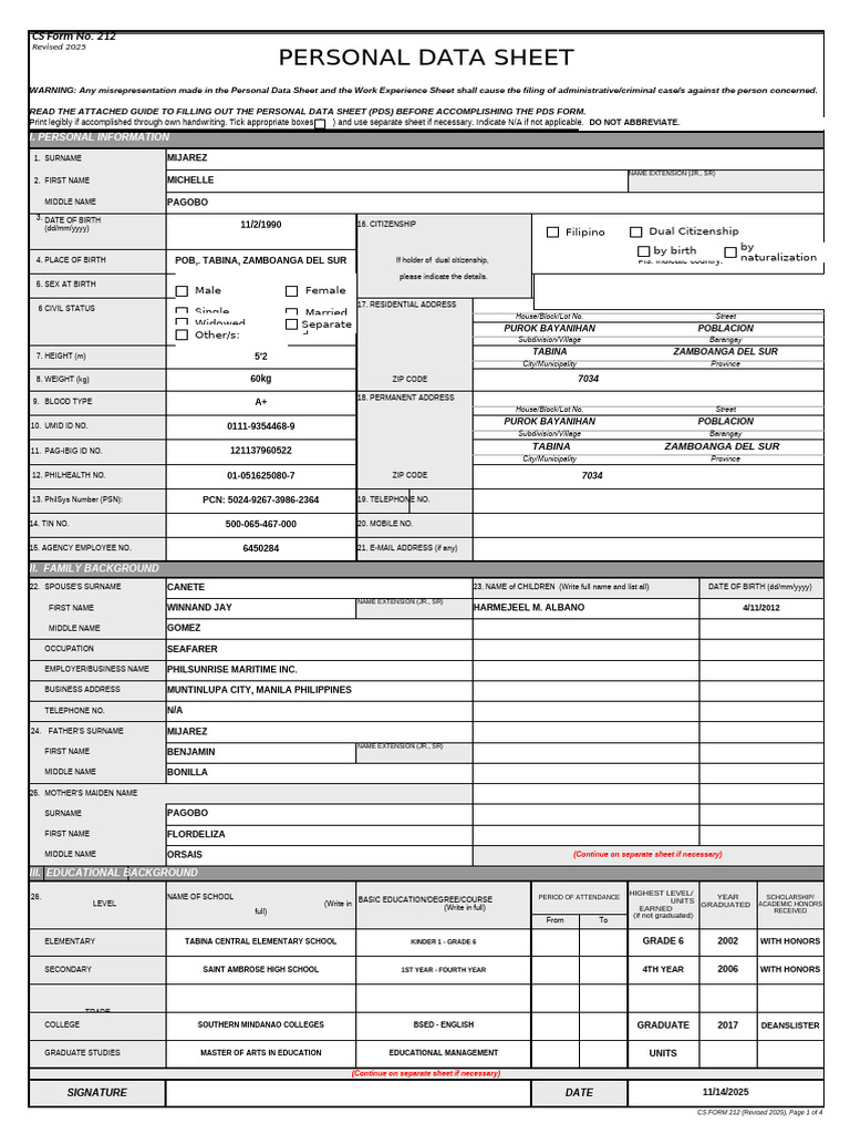 CS Form No. 212 Revised 2025 Michelle | PDF | Teachers