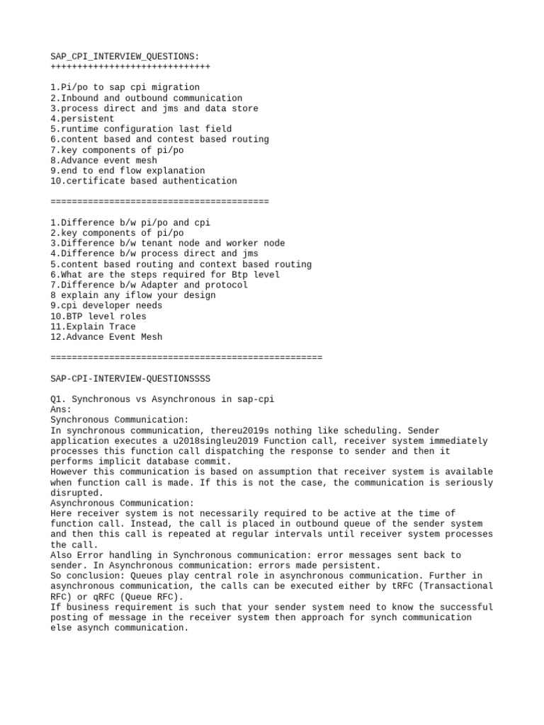 SAP CPI Interview Questions Guide | PDF | Communication | Computing