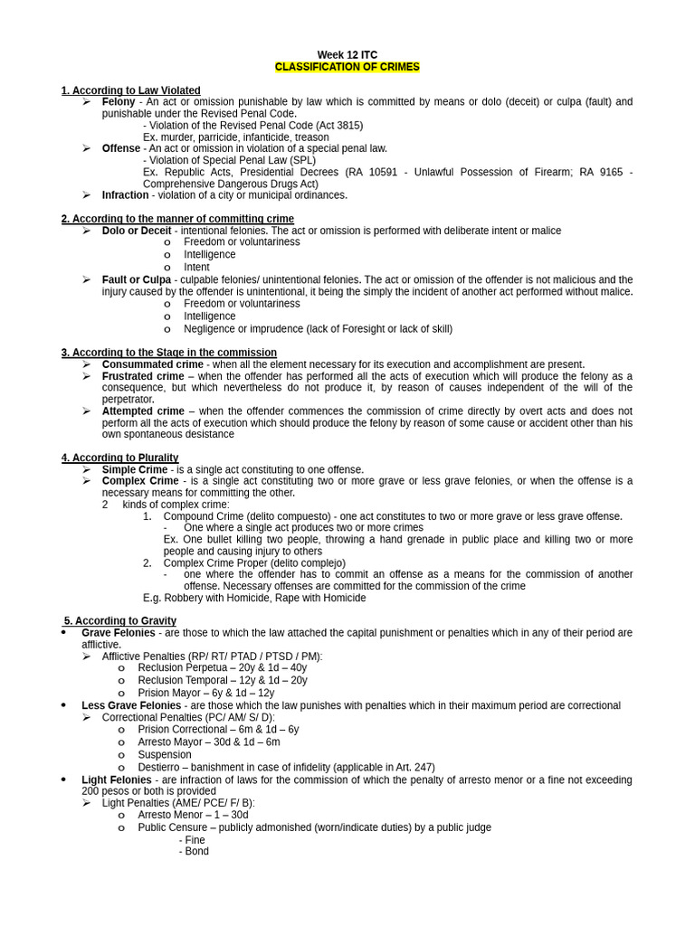 Classification of Crimes Overview | PDF | Theft | Crimes