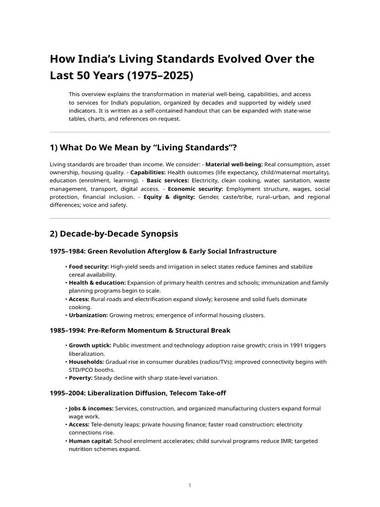 Evolution of India's Living Standards 1975-2025 | PDF | Poverty ...