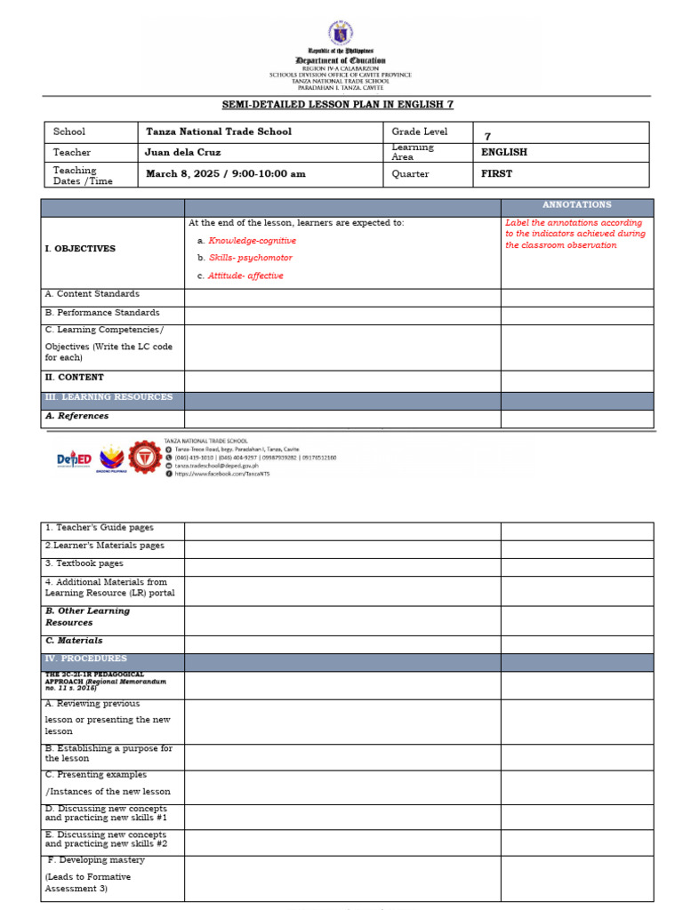 DLL For CO Template | PDF | Teachers | Learning