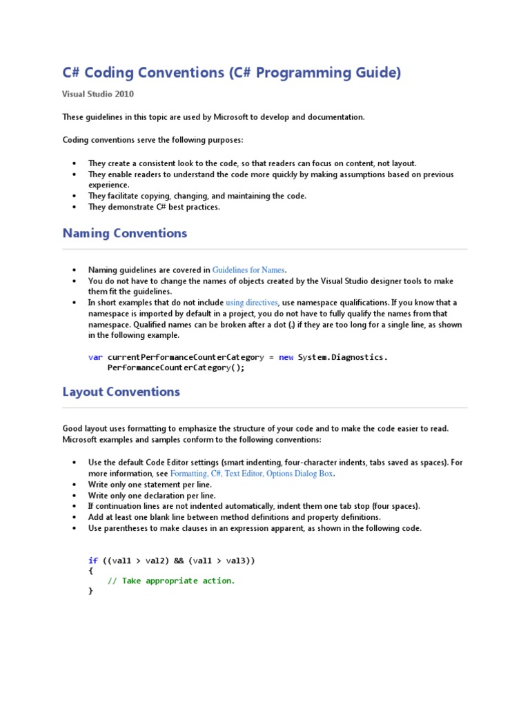Microsoft C# Coding Conventions | PDF | C Sharp (Programming Language ...