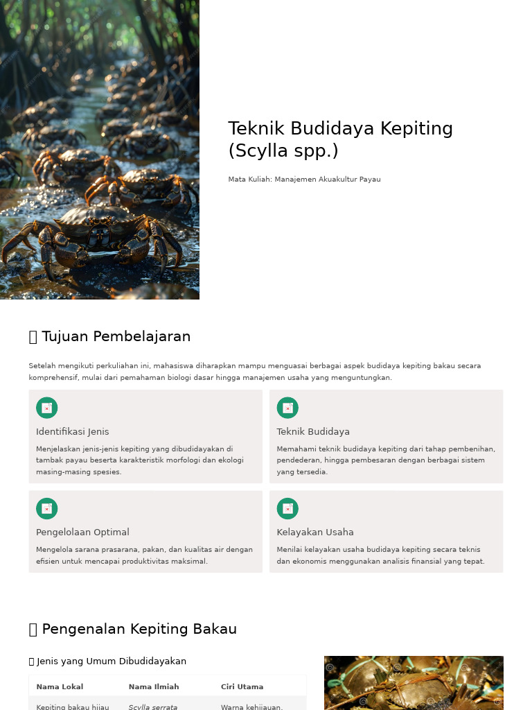 Teknik Budidaya Kepiting Scylla SPP | PDF