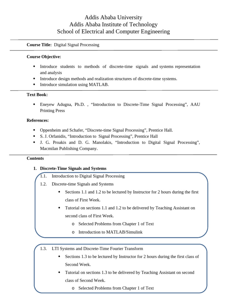 DSP Course Outline and Syllabus | PDF | Discrete Fourier Transform | Fast Fourier Transform