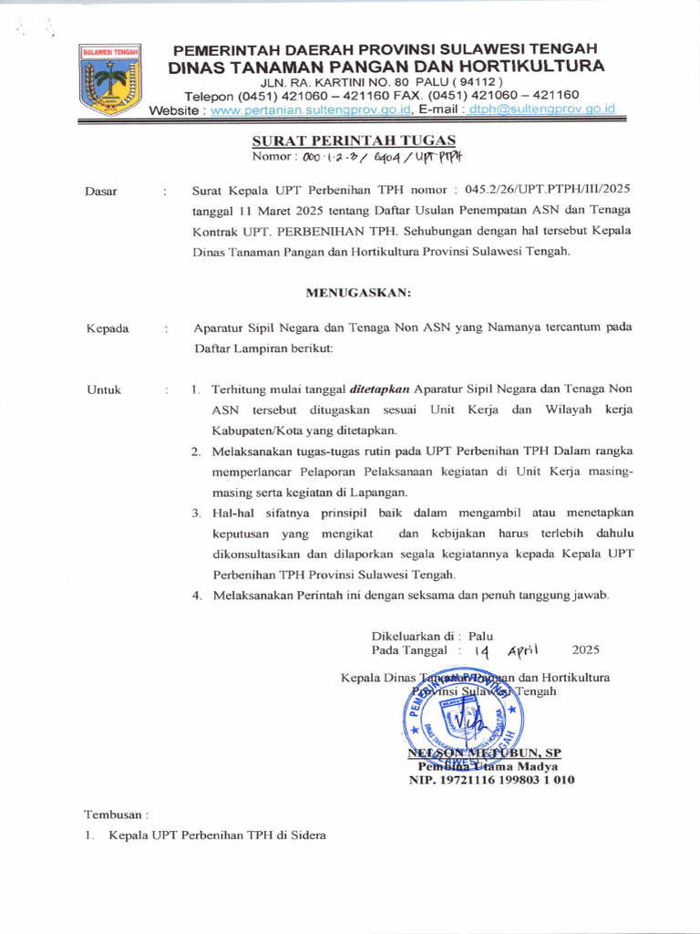 Sk 2025 Penempatan Non Asn Upt Perbenihan Tph | PDF