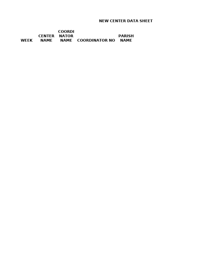 New Center Data Sheet | PDF
