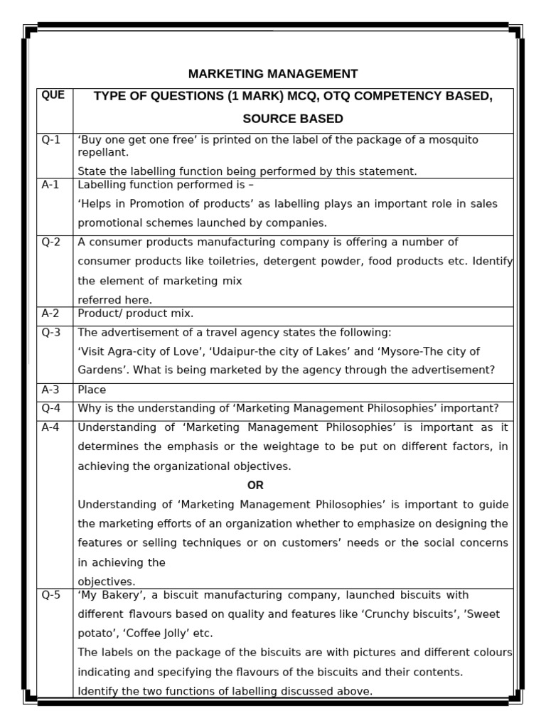 Marketing Management Questions and Answers | PDF | Marketing | Pricing
