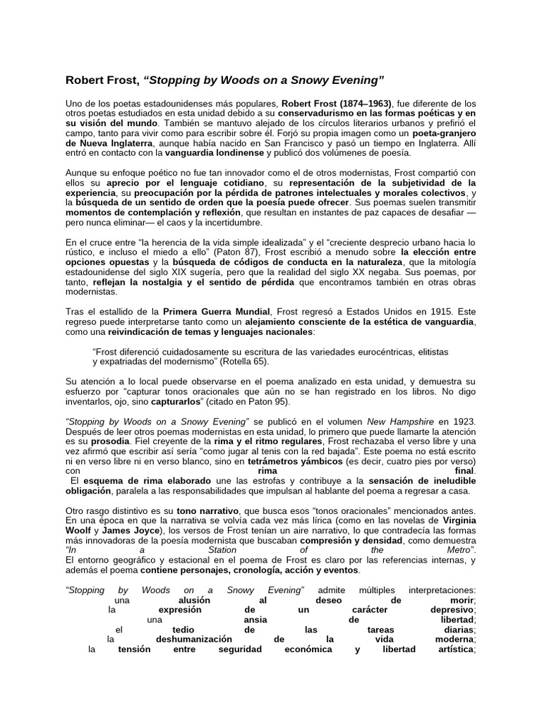 Análisis de "Stopping by Woods" de Frost | PDF | Ritmo | Libertad