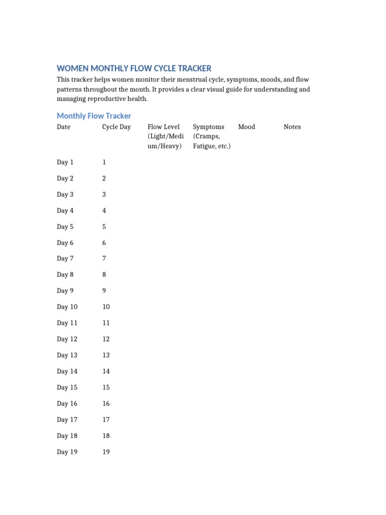 Women Monthly Flow Cycle Tracker | PDF