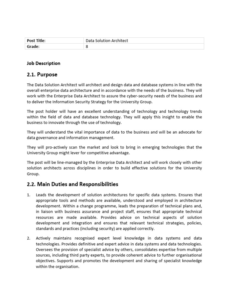 Data Solution Architect Job Overview | PDF | Security | Computer Security