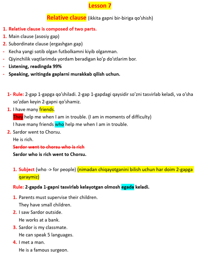 Lesson 7 Relative Clause | PDF | Syntax | Linguistics