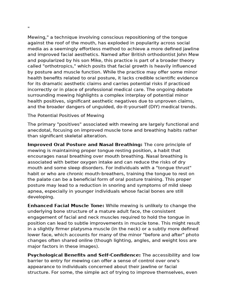 Mewing | PDF | Diseases And Disorders | Clinical Medicine