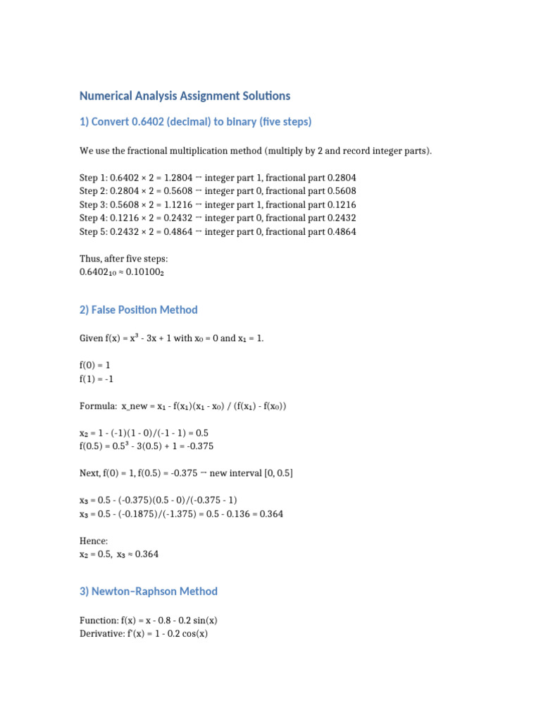 Numerical Analysis Assignment Solutions | PDF